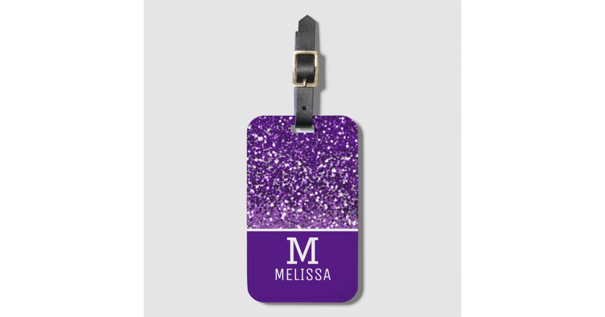 Trendy Purple Glitter Name Monogram Initial Luggage Tag | Zazzle