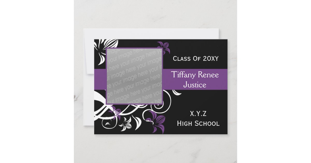 trendy purple Graduation photo Invitation | Zazzle