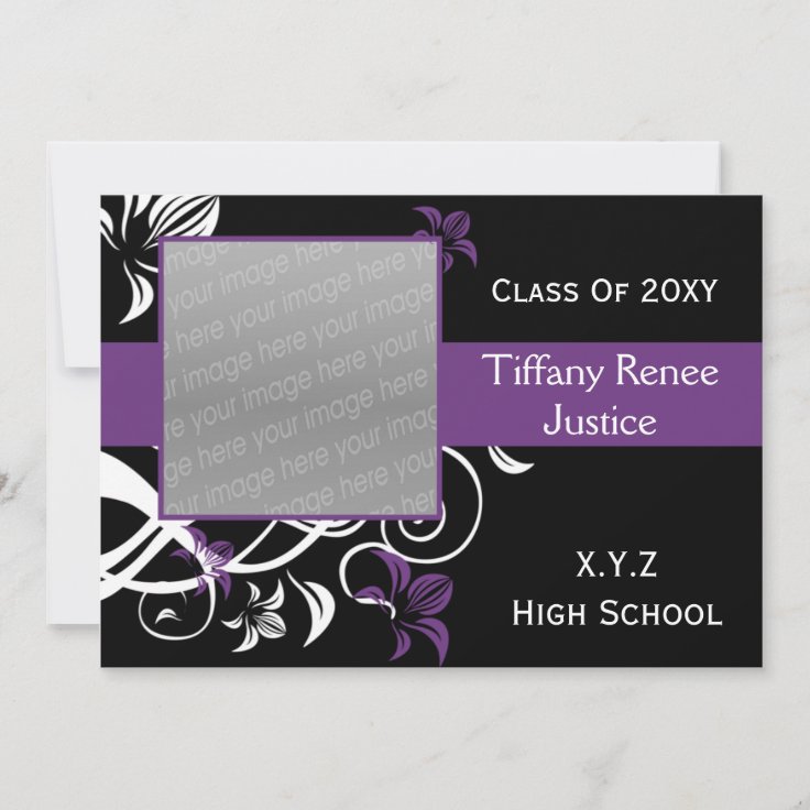 trendy purple Graduation photo Invitation | Zazzle