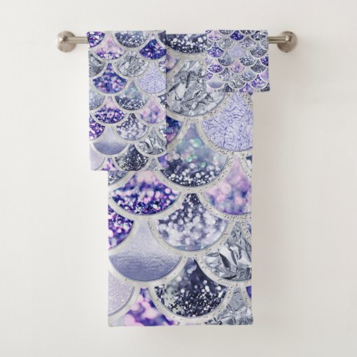 Trendy Purple Ombre Glitter Mermaid Fish Scales Bath Towel Set | Zazzle