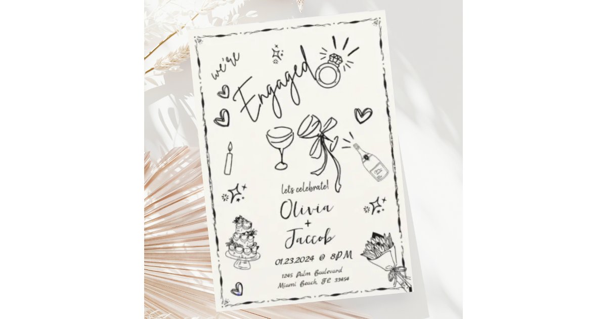 Trendy Quirky Fun Hand Drawn Engagement Party Invitation | Zazzle