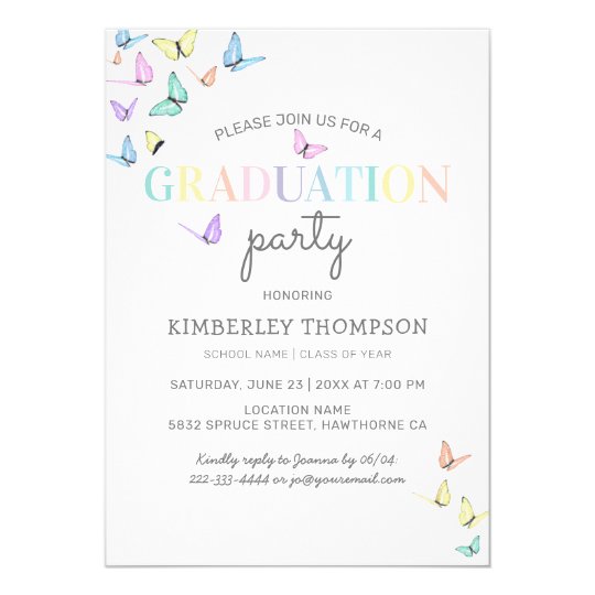 Trendy Rainbow Pastel Butterfly Graduation Party Invitation | Zazzle.com