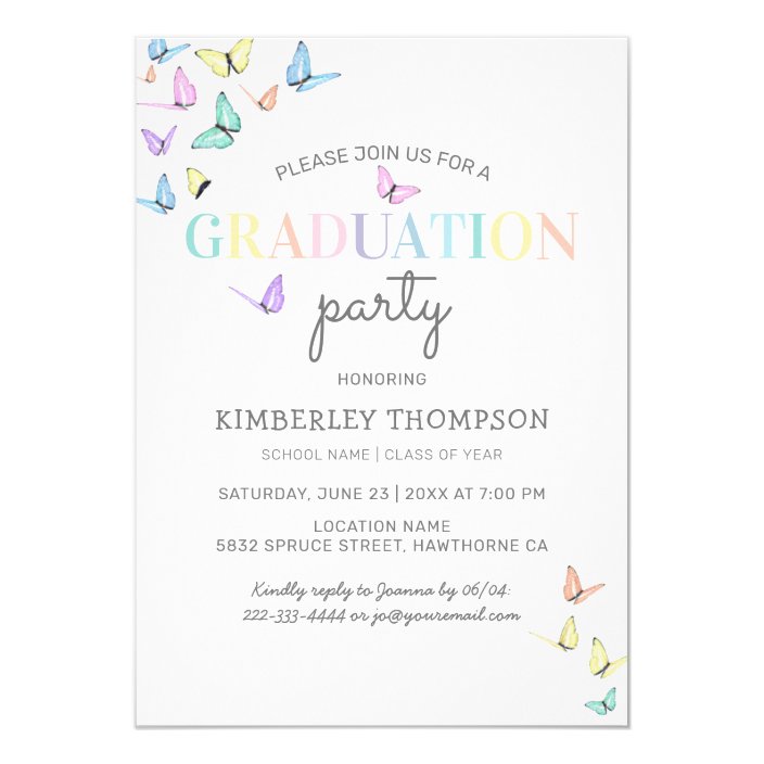 Trendy Rainbow Pastel Butterfly Graduation Party Invitation | Zazzle.com