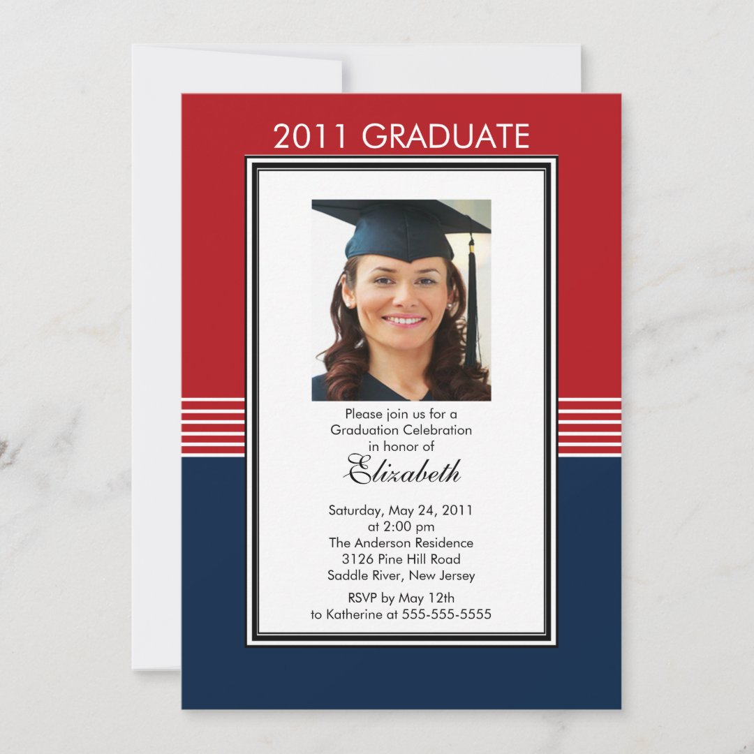 Trendy Red & Blue Photo Graduation Invitation | Zazzle