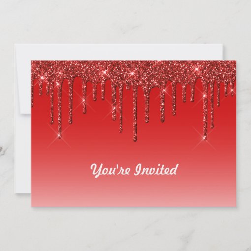 Trendy Red Glitter Drips Birthday Invitation | Zazzle