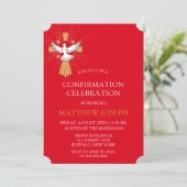 Trendy Red Gold Cross White Dove Confirmation Invitation | Zazzle