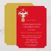 Trendy Red Gold Cross White Dove Confirmation Invitation | Zazzle