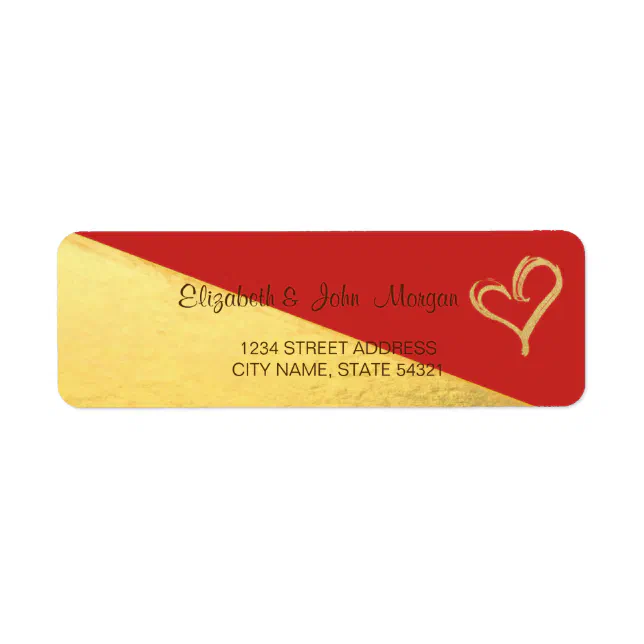 Trendy Red Gold Glitter Heart Address Label | Zazzle