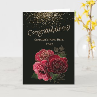 Trendy Red Gold Rose Congratulations Graduation Card | Zazzle