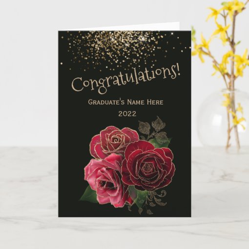 Trendy Red Gold Rose Congratulations Graduation Card | Zazzle