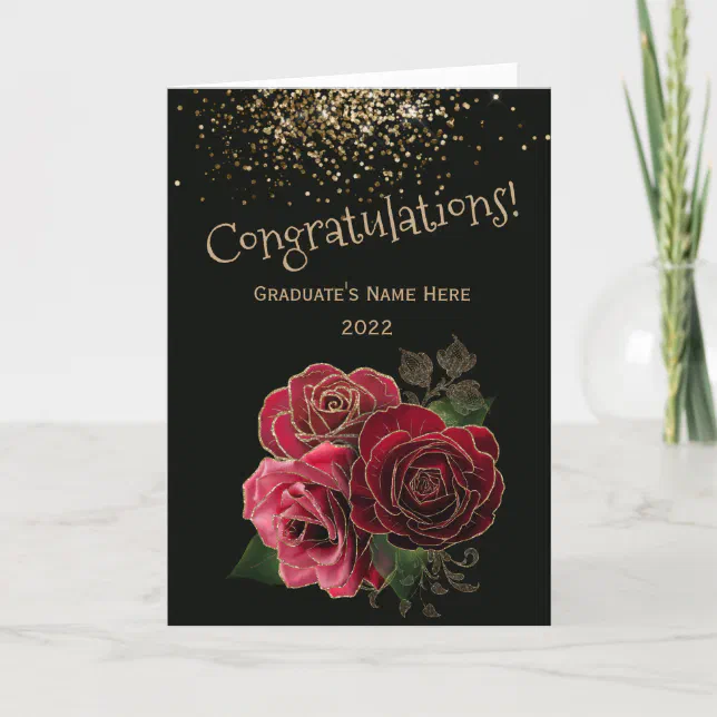 Trendy Red Gold Rose Congratulations Graduation Card | Zazzle