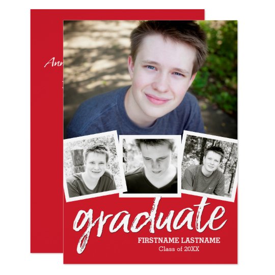 Trendy Red Graduation Announcement Party 4 Photo | Zazzle.com