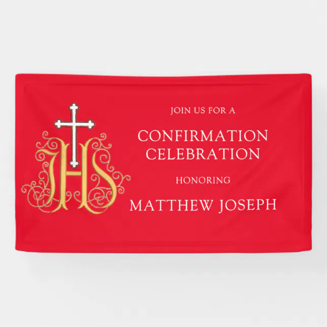 Trendy Red White Gold Logo Confirmation Banner | Zazzle