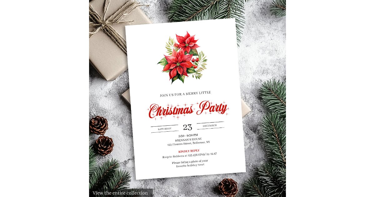 Trendy Red White Poinsettia Holiday Party Invites | Zazzle