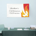 Trendy Red Yellow Fire and Dove Confirmation Banner | Zazzle