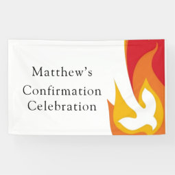 Trendy Red Yellow Fire and Dove Confirmation Banner | Zazzle