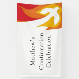 Trendy Red Yellow Fire and Dove Confirmation Banner | Zazzle