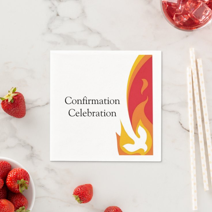 Trendy Red Yellow Fire and Dove Confirmation Napkins | Zazzle