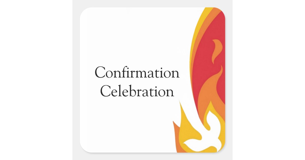 Trendy Red Yellow Fire and Dove Confirmation Square Sticker | Zazzle