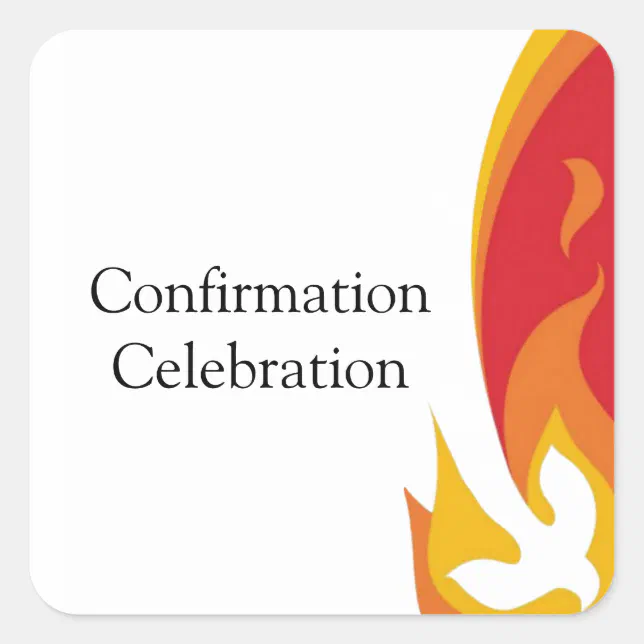 Trendy Red Yellow Fire and Dove Confirmation Square Sticker | Zazzle