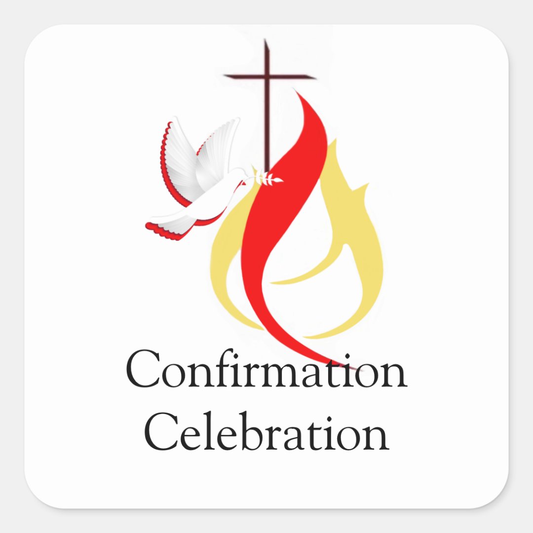 Trendy Red Yellow Fire Cross Dove Confirmation Square Sticker | Zazzle