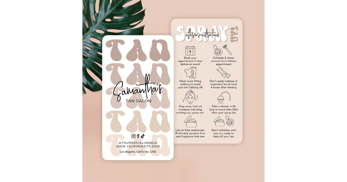 Trendy Retro Beige Spray Tan Aftercare Tanning Business Card | Zazzle