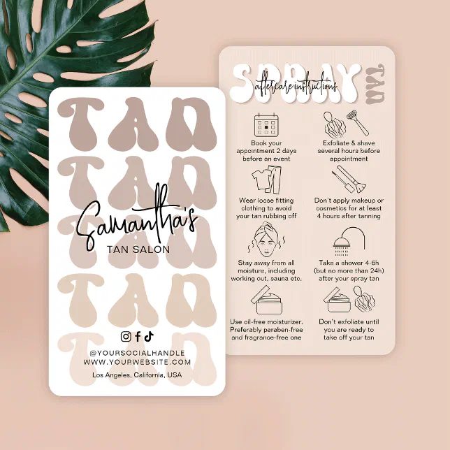 Trendy Retro Beige Spray Tan Aftercare Tanning Business Card | Zazzle