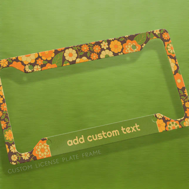 Trendy Retro Floral Pattern Custom name block License Plate Frame | Zazzle
