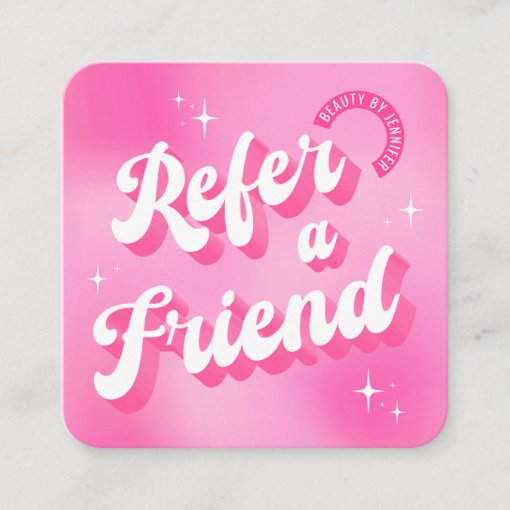 Trendy Retro Pink Refer a Friend Lash Salon Nails Referral Card | Zazzle