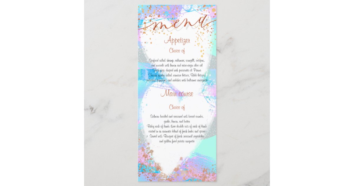Trendy Rich and Colorful Menu Card | Zazzle