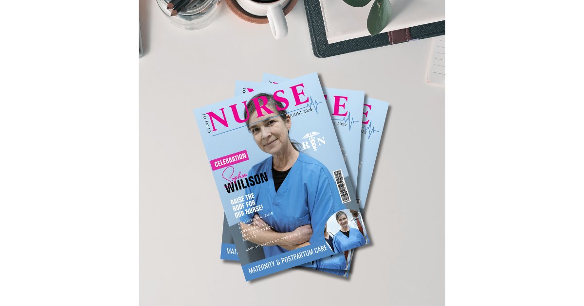 Trendy RN nurse magazine photo graduation Invitation | Zazzle