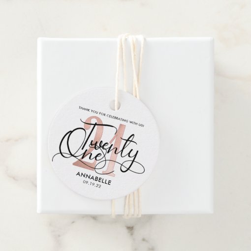 Trendy Rose Gold 21st Birthday Thank You Favor Tags | Zazzle