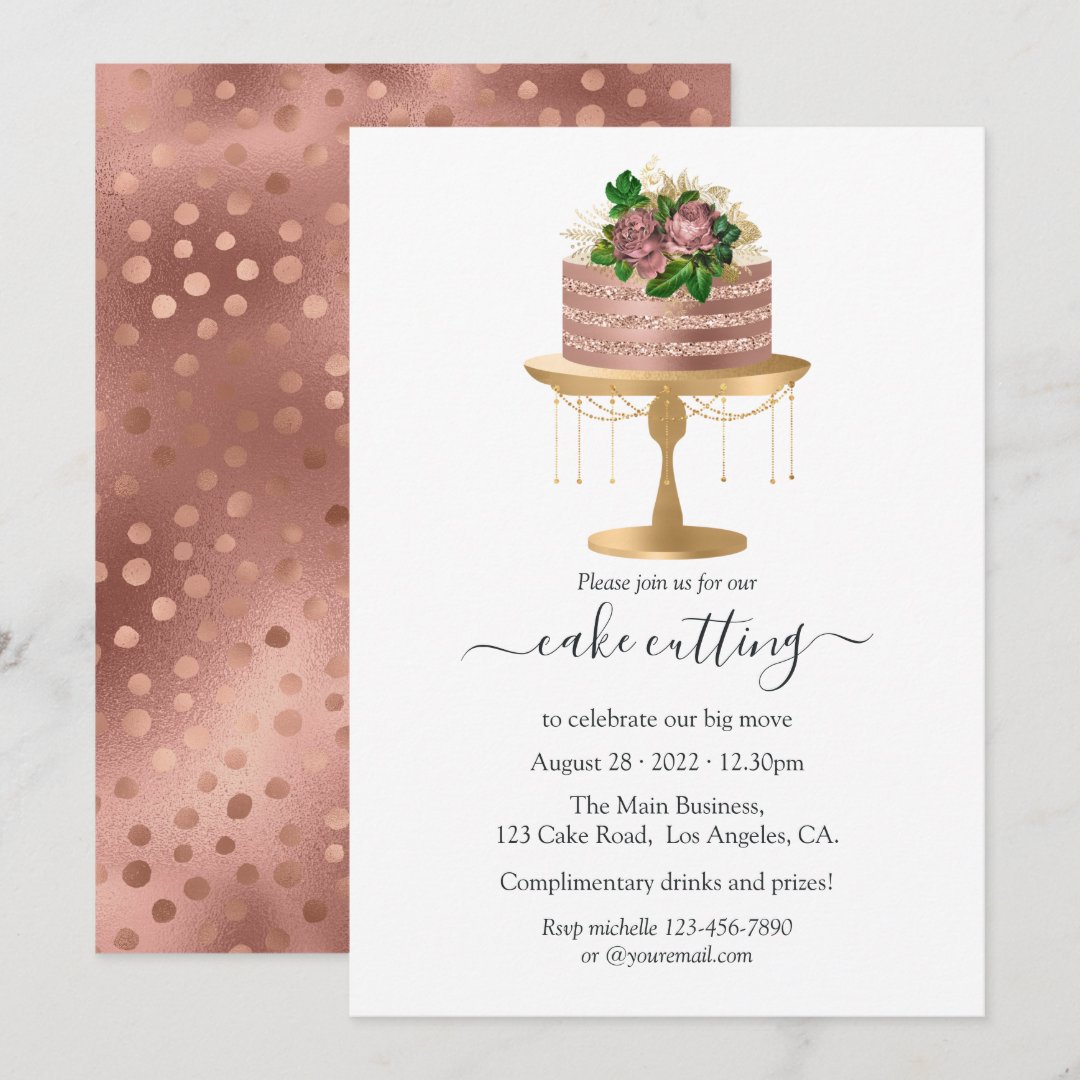 Trendy Rose Gold and Gold Floral Cake Cutting Invitation | Zazzle