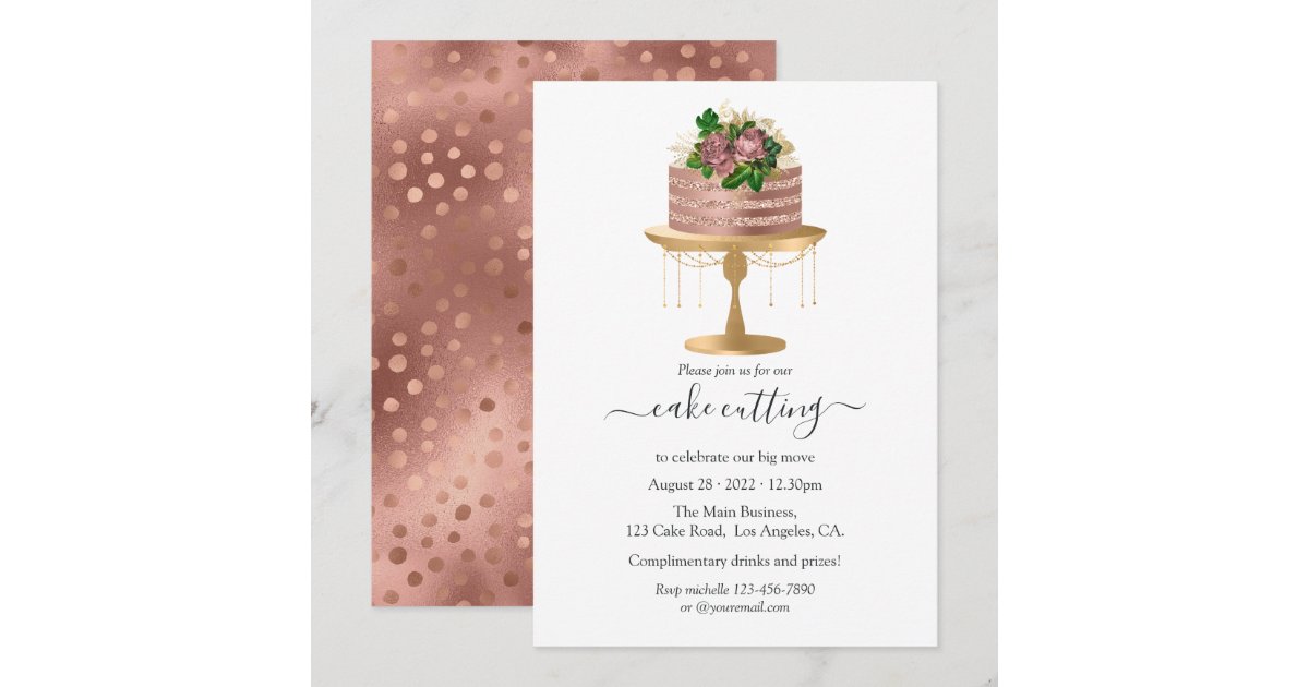 Trendy Rose Gold and Gold Floral Cake Cutting Invitation | Zazzle