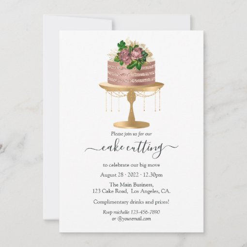 Trendy Rose Gold and Gold Floral Cake Cutting Invitation | Zazzle