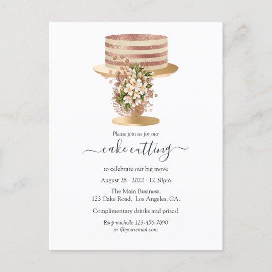 Trendy Rose Gold and Gold Floral Cake Cutting Invitation Postcard ...