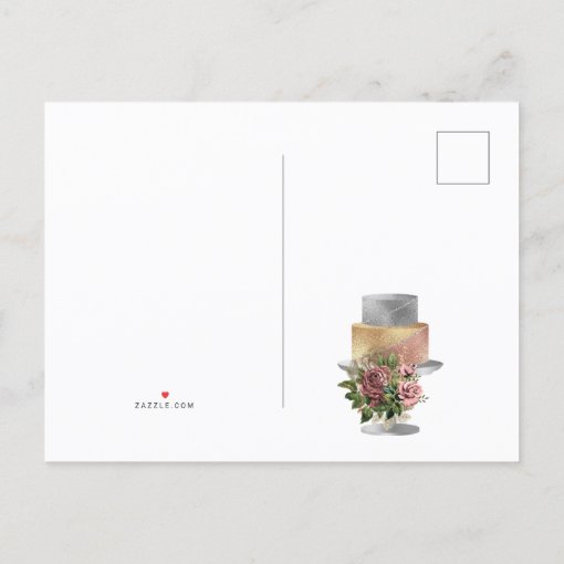 Trendy Rose Gold and Gold Floral Cake Cutting Invitation Postcard | Zazzle