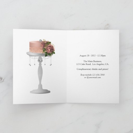 Trendy Rose Gold and Silver Floral Cake Cutting Invitation | Zazzle