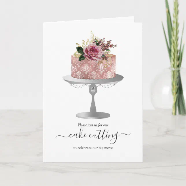 Trendy Rose Gold and Silver Floral Cake Cutting Invitation | Zazzle