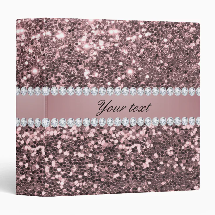 Trendy Rose Gold Faux Glitter and Diamonds 3 Ring Binder | Zazzle