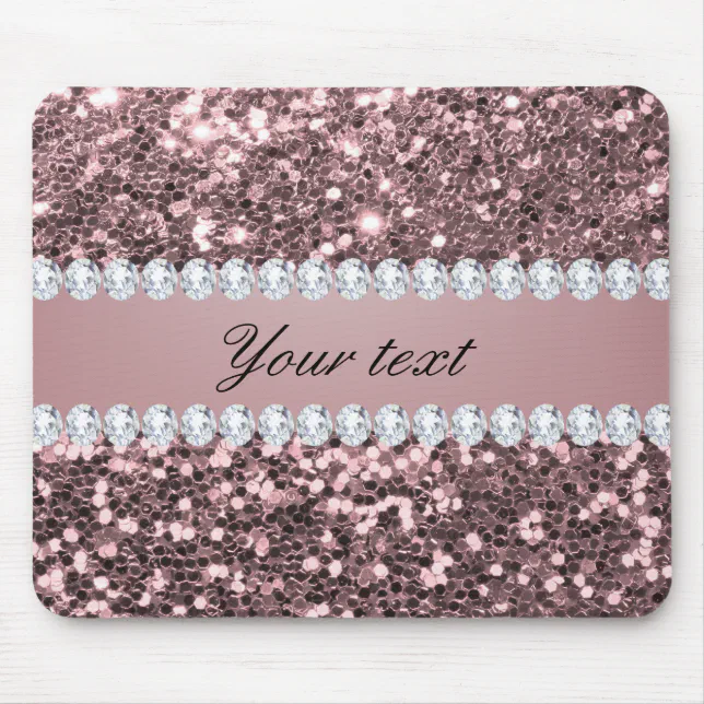 Trendy Rose Gold Faux Glitter and Diamonds Mouse Pad | Zazzle