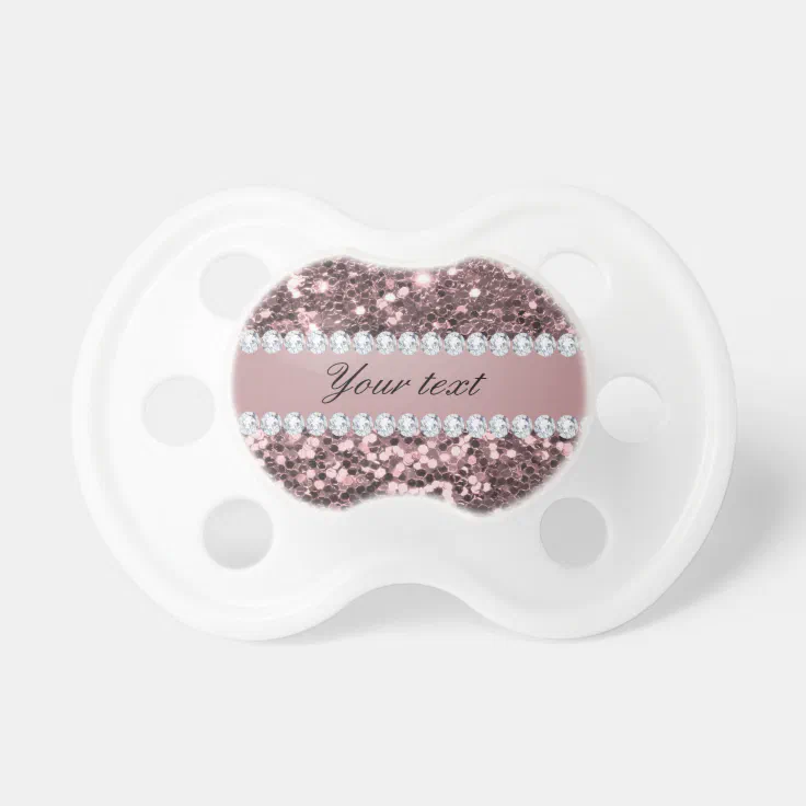 Trendy Rose Gold Faux Glitter and Diamonds Pacifier | Zazzle