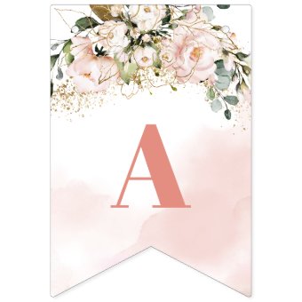 Trendy rose gold floral gold 16th Birthday Party Bunting Flags | Zazzle