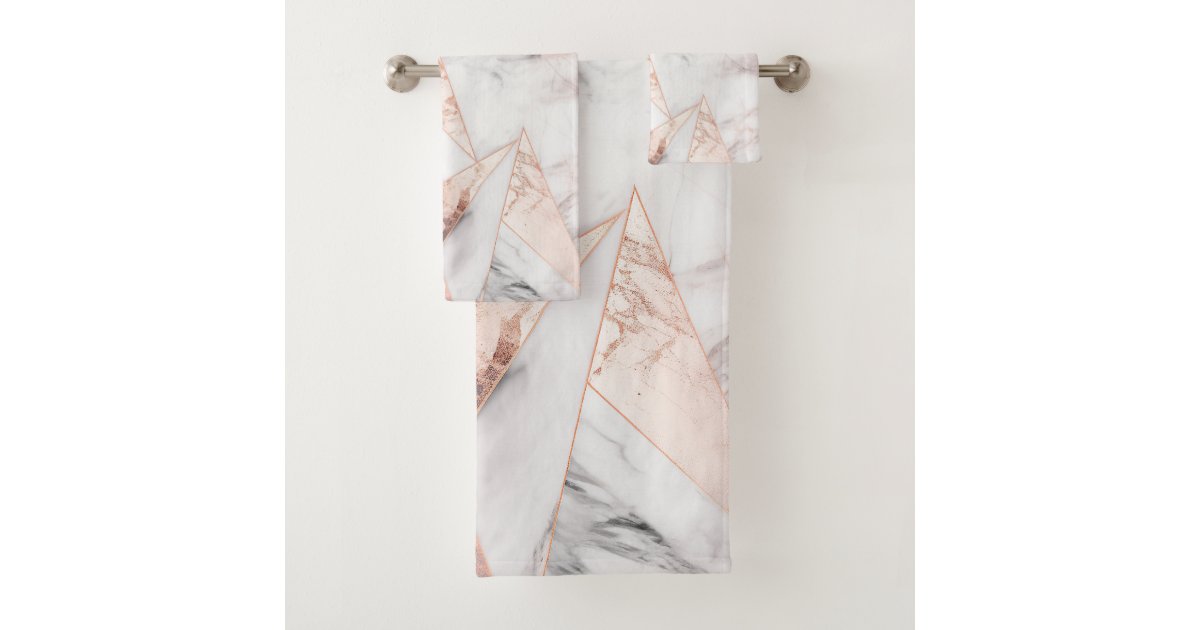 Trendy Rose Gold Geometric Marble Bath Towel Set | Zazzle