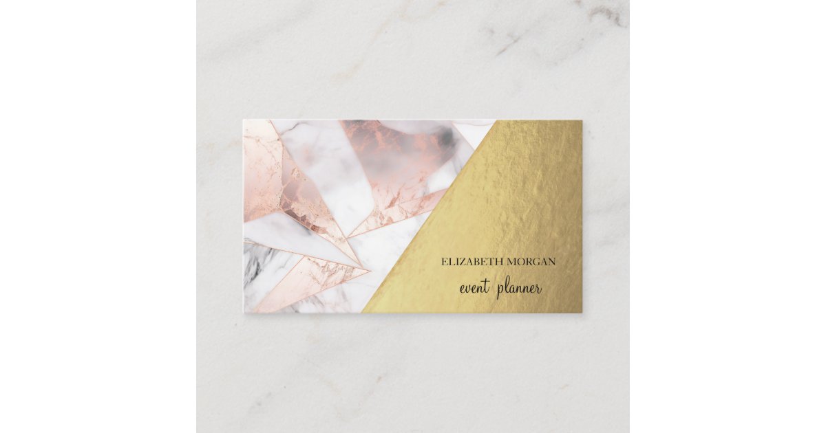 Trendy Rose Gold Geometric Marble Business Card | Zazzle