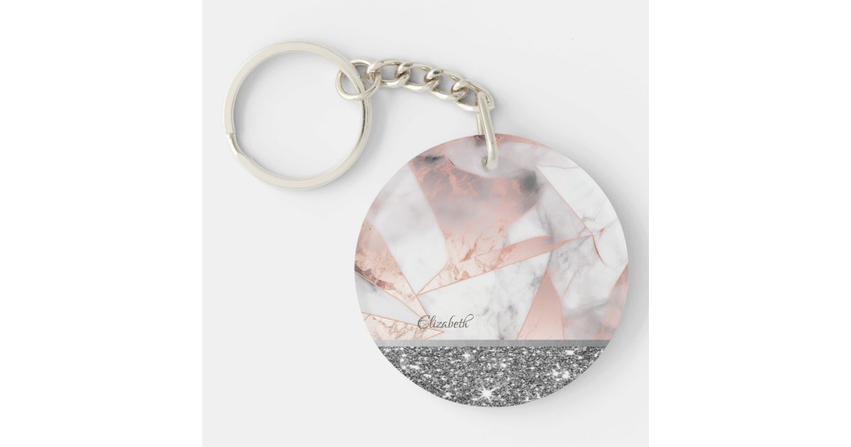 Trendy Rose Gold Geometric Marble Keychain | Zazzle