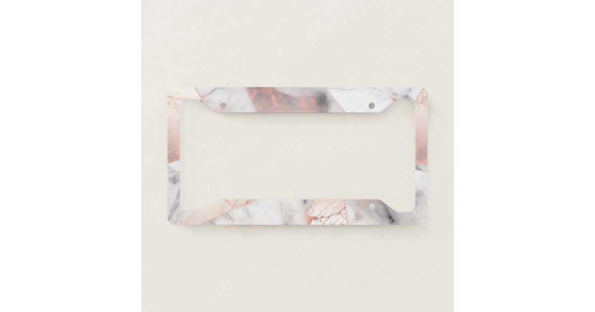 Trendy Rose Gold Geometric Marble License Plate Frame | Zazzle