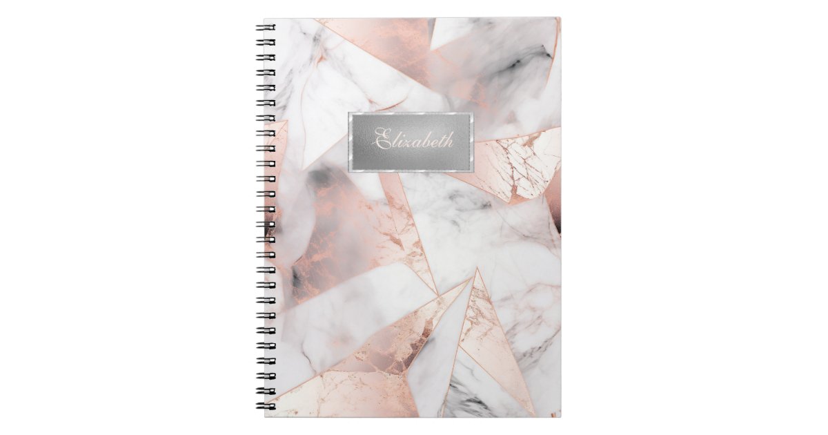 Trendy Rose Gold Geometric Marble Notebook | Zazzle