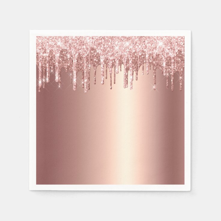 Trendy Rose Gold Glitter Drips Graphic Napkins Zazzle