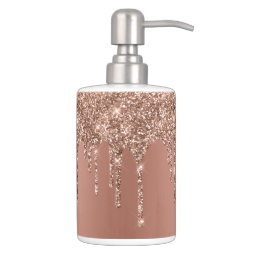 Trendy Rose Gold Glitter Drips Sparkle Bath Set | Zazzle